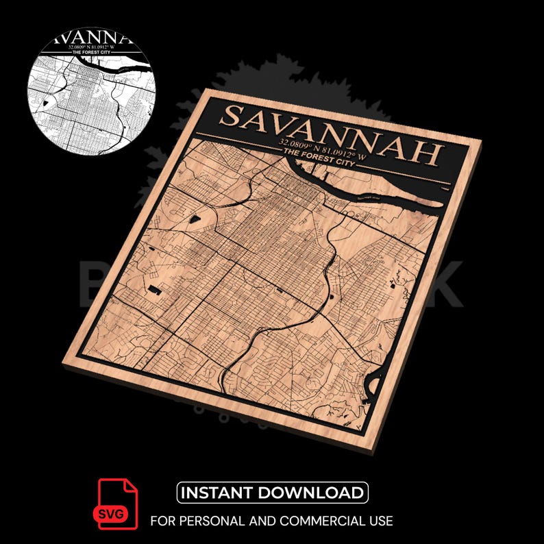 Savannah City Map SVG | Laser Cut File for CNC & Woodworking (digital ...
