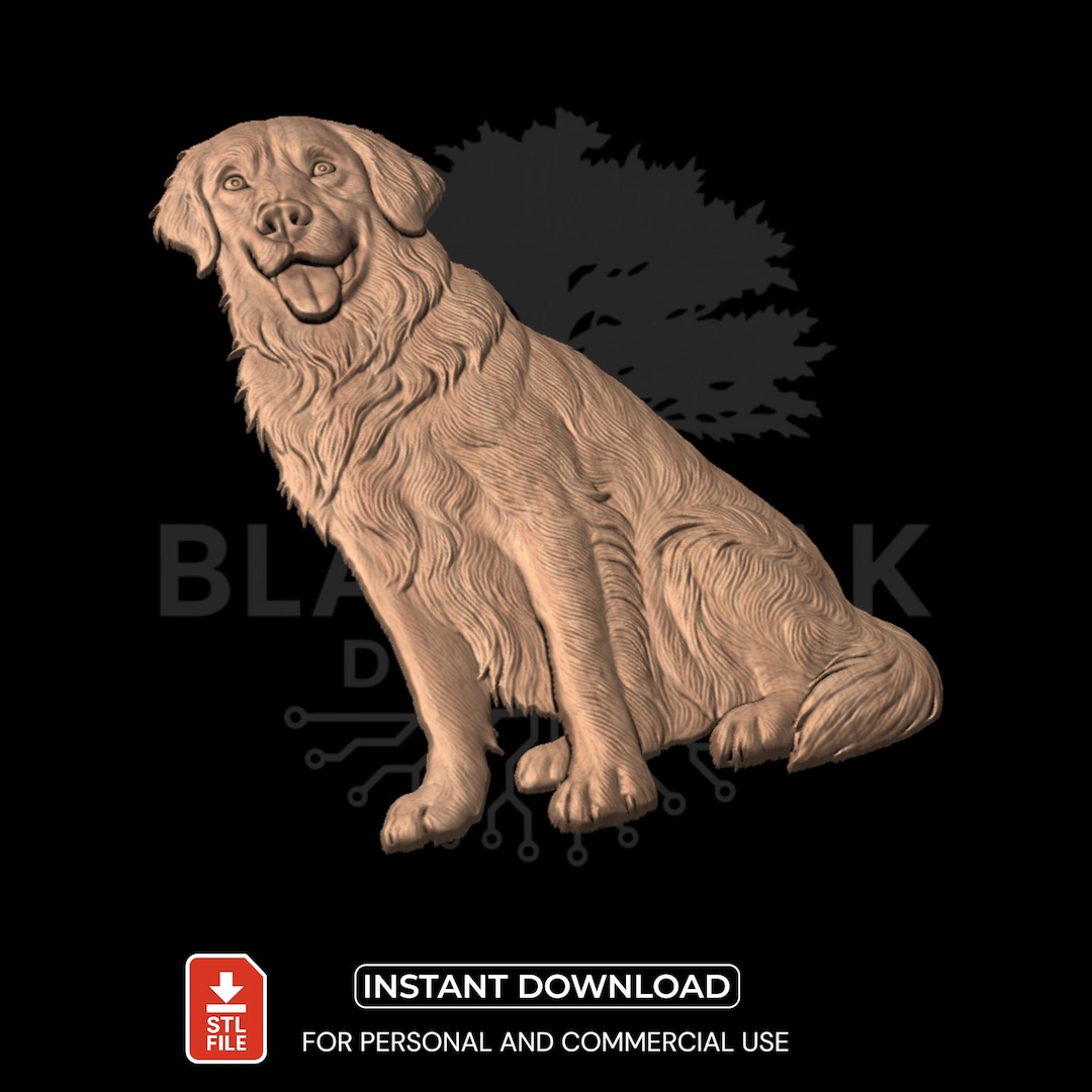 Golden Retriever 3D Model STL File - CNC Router & 3D Printing Digital ...