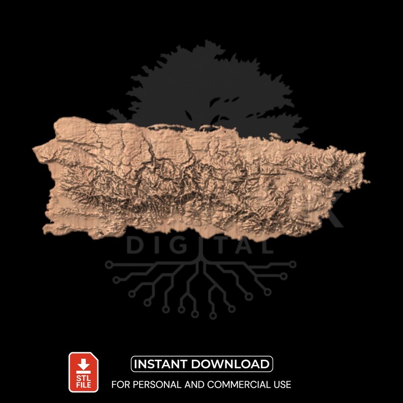 Puerto Rico 3D STL Model | Topographic Islands Map for CNC and 3D ...