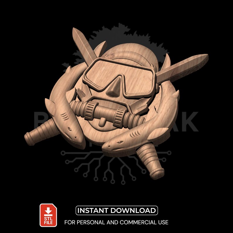 Combat Diver Badge STL | Military 3D Model for CNC Carving and 3D ...