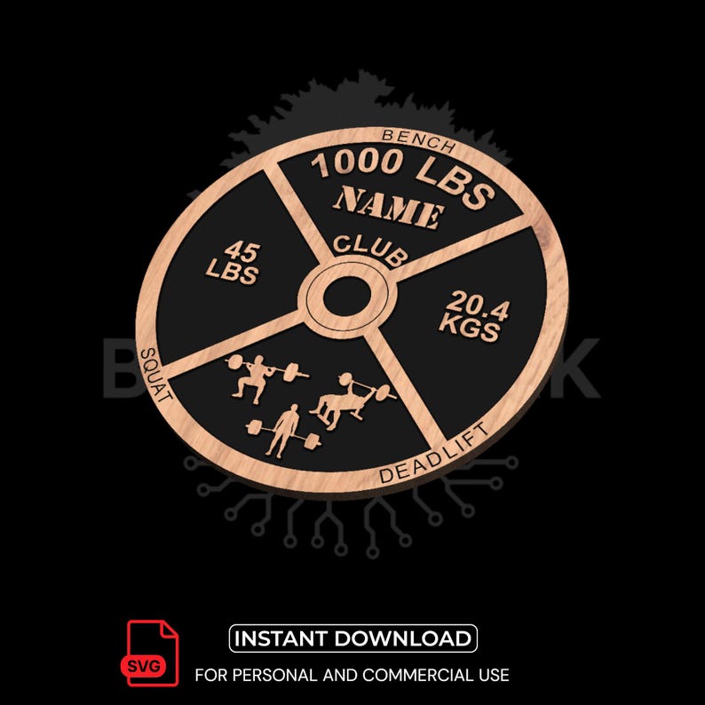 1000 Pound Club SVG File: Gym Weight Plate CNC Laser Cut Design ...