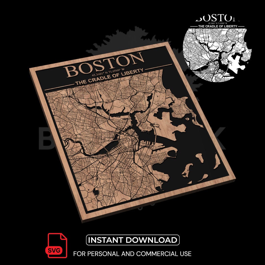 Boston City Map SVG | Laser Cut File for CNC & Woodworking (digital ...