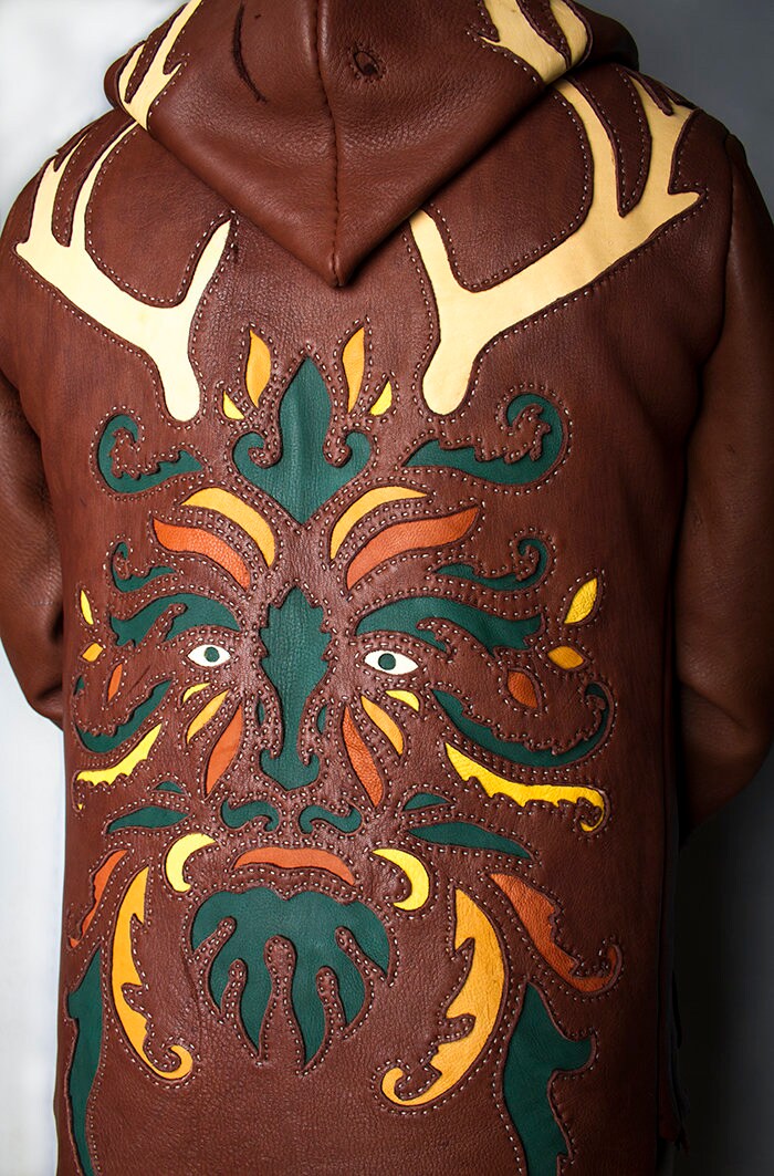 Greenman Deerskin Leather Hooded Jacket - Etsy