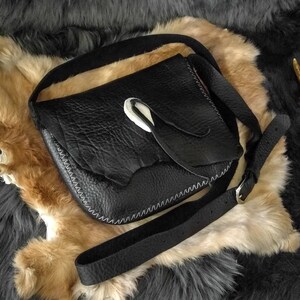 Black Leather Crossbody Bag/purse With Antler - Etsy