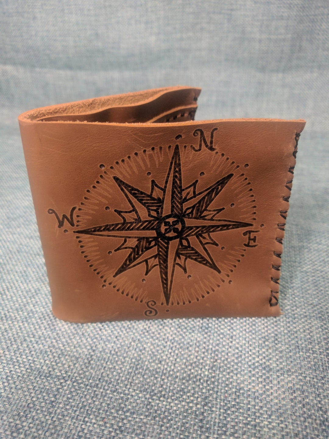 Compass Rose Traveler Leather Bifold Wallet - Etsy