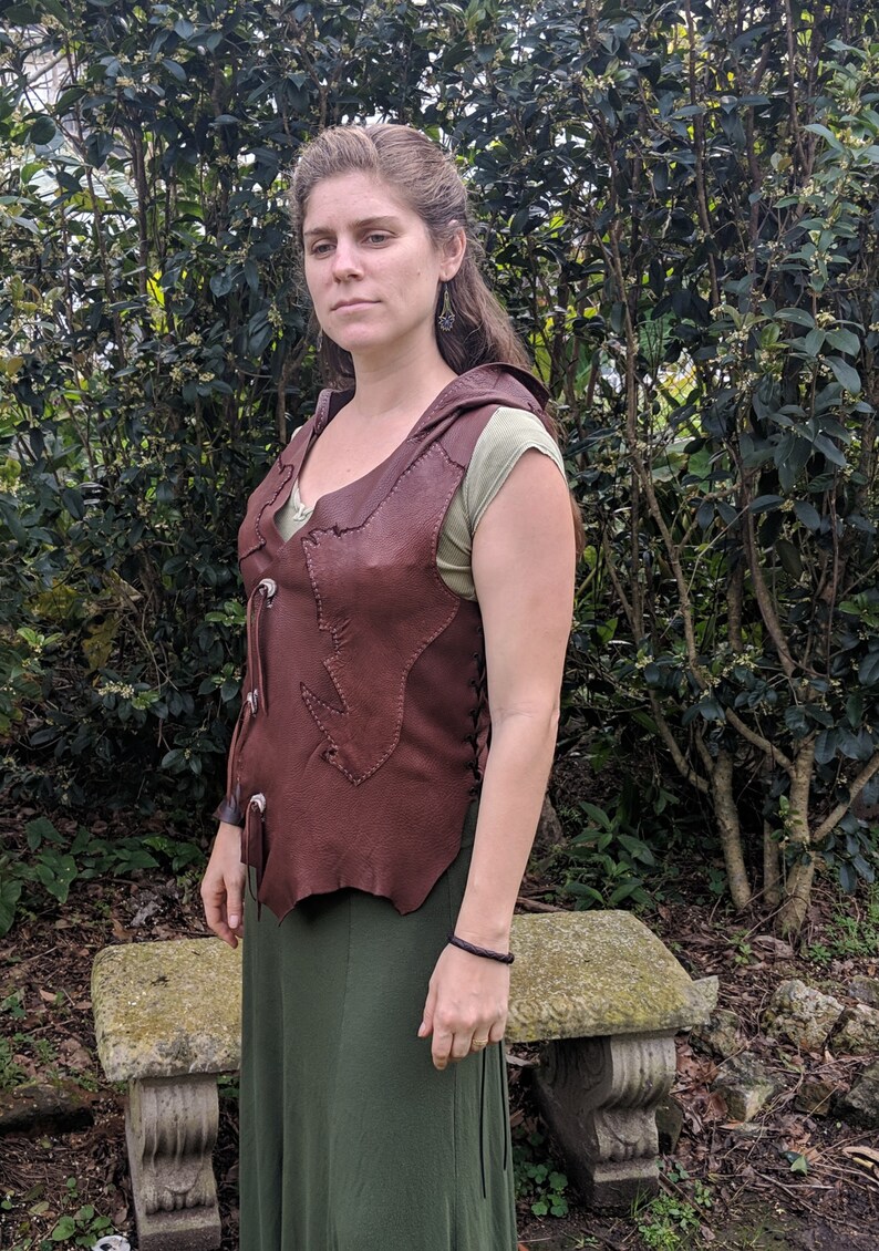Forest Guardian Leather Vest With Hood - Etsy