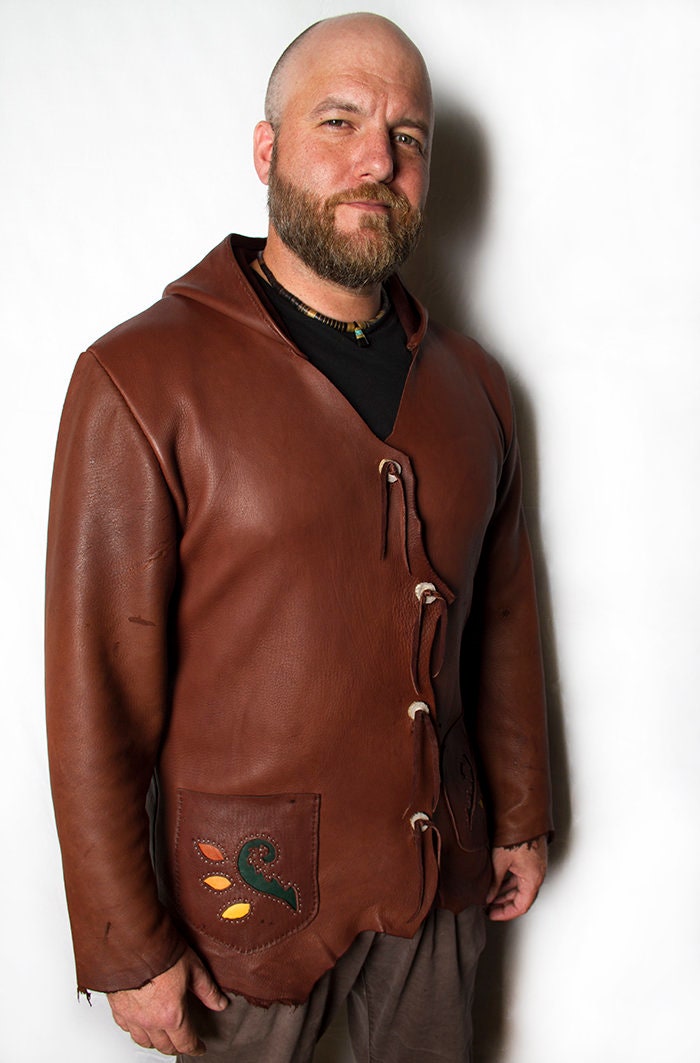Greenman Deerskin Leather Hooded Jacket - Etsy