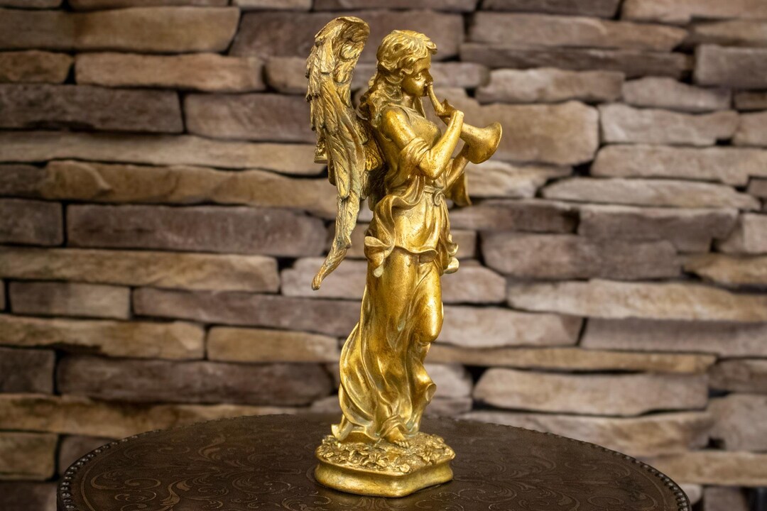 Vintage Gilded Angel Candle Holder Statue | Trumpet Angel Taper ...
