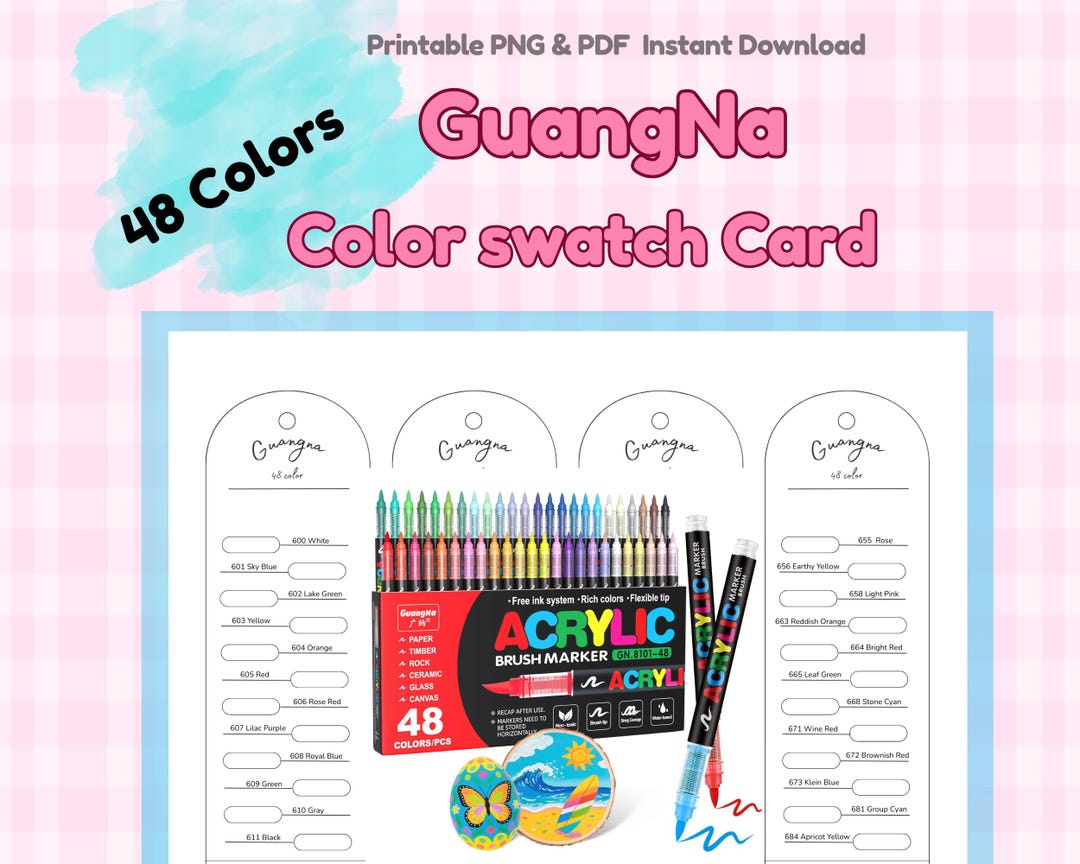 Printable Marker Swatch Chart | Guangna Swatch Card | 48 Colors ...