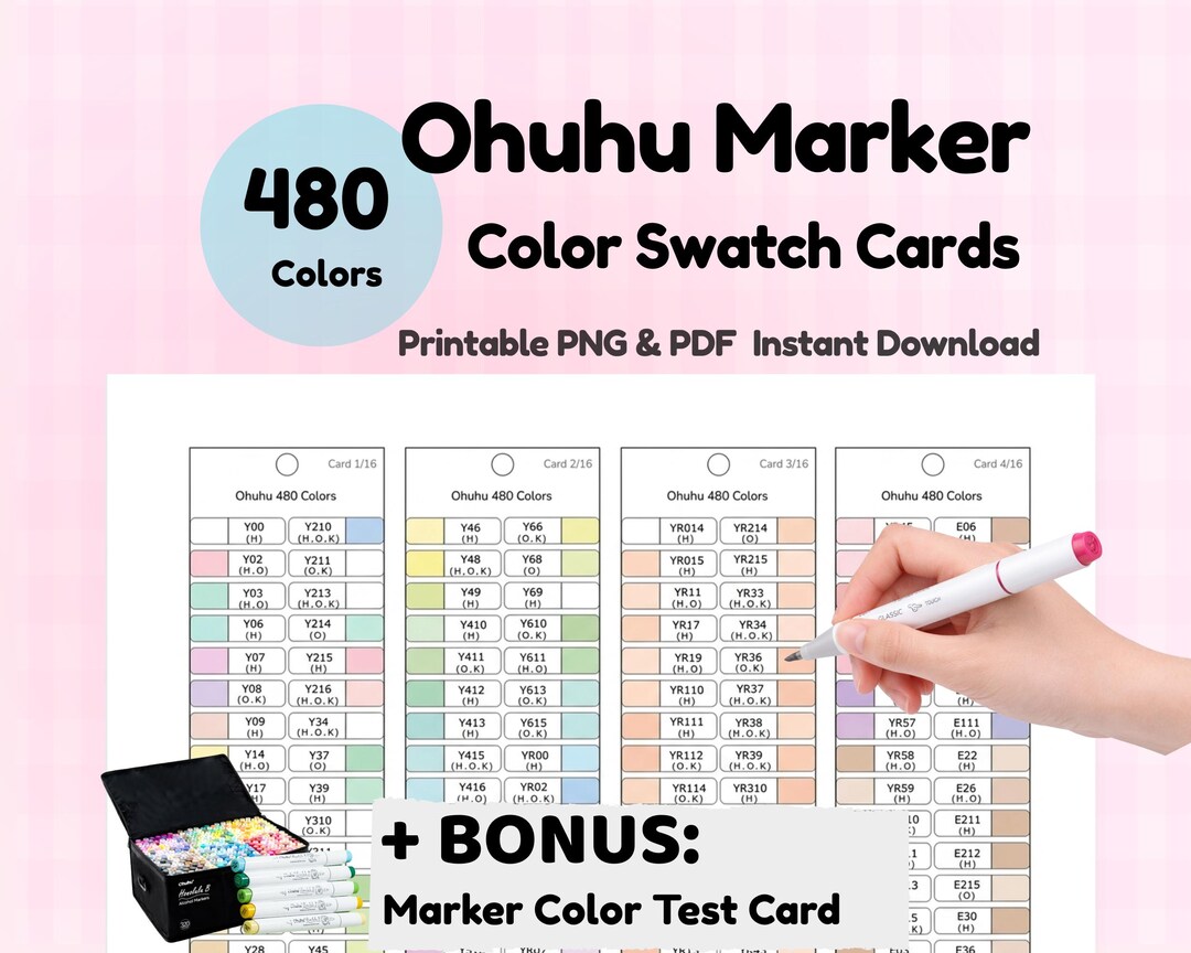Printable Marker Swatch Chart | Kaala Swatch Card | Ohuhu New Colors ...