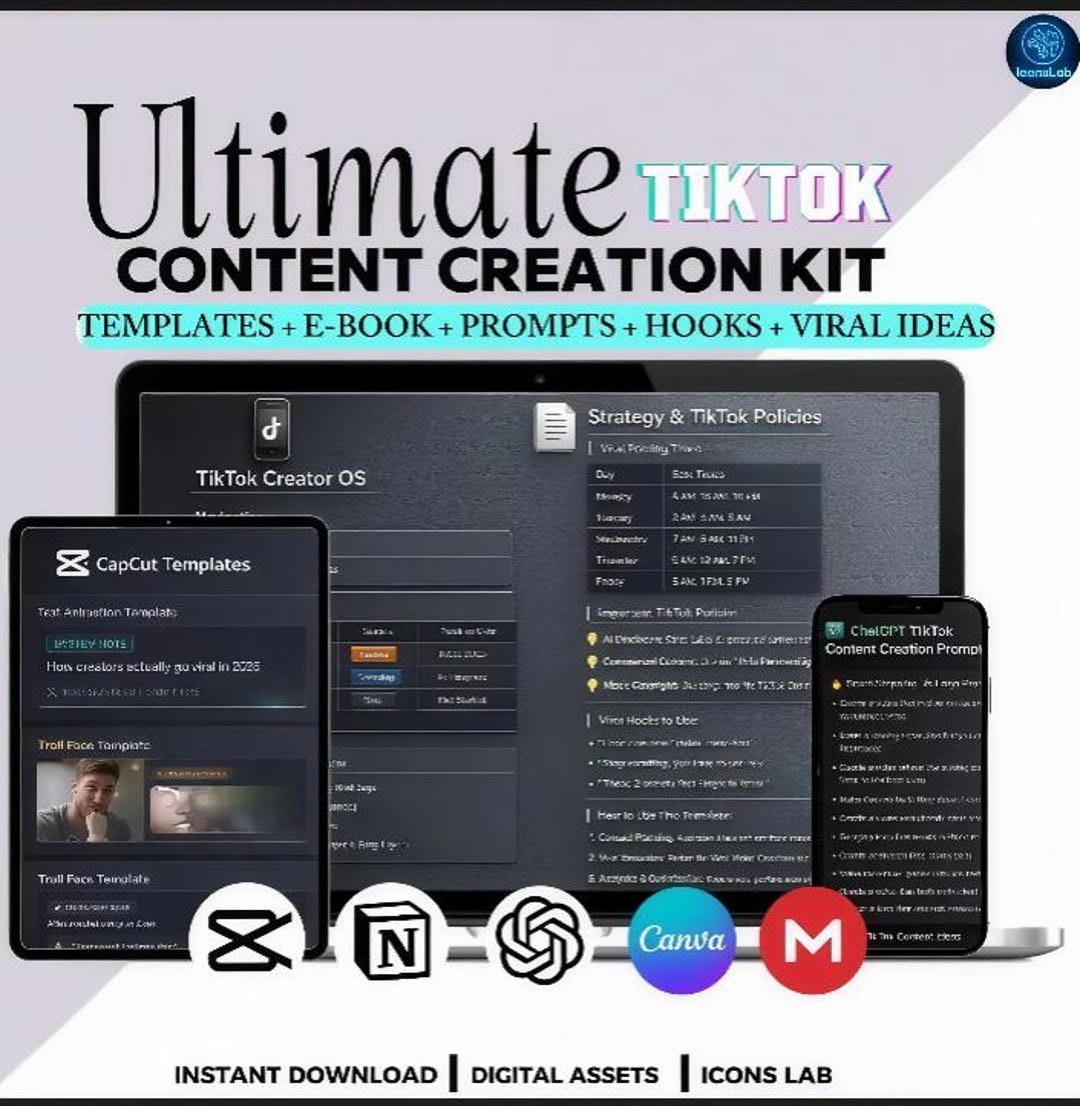 Tiktok Content Planner | 50+ Viral Hooks, 100+ Content Prompts, Canva ...