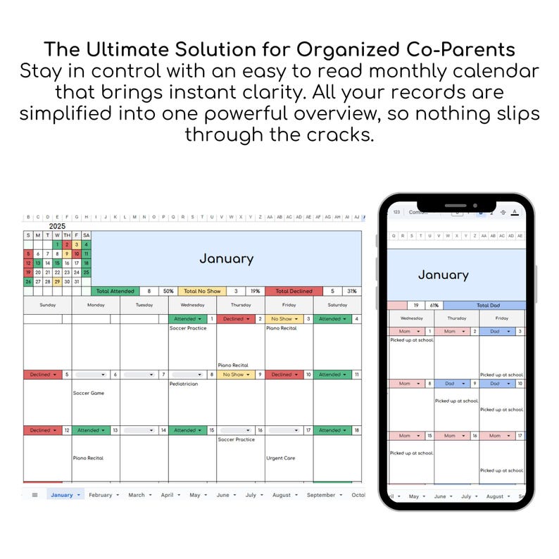 2025 Monthly Co-parenting Google Sheets – Parenting Time Calendar ...