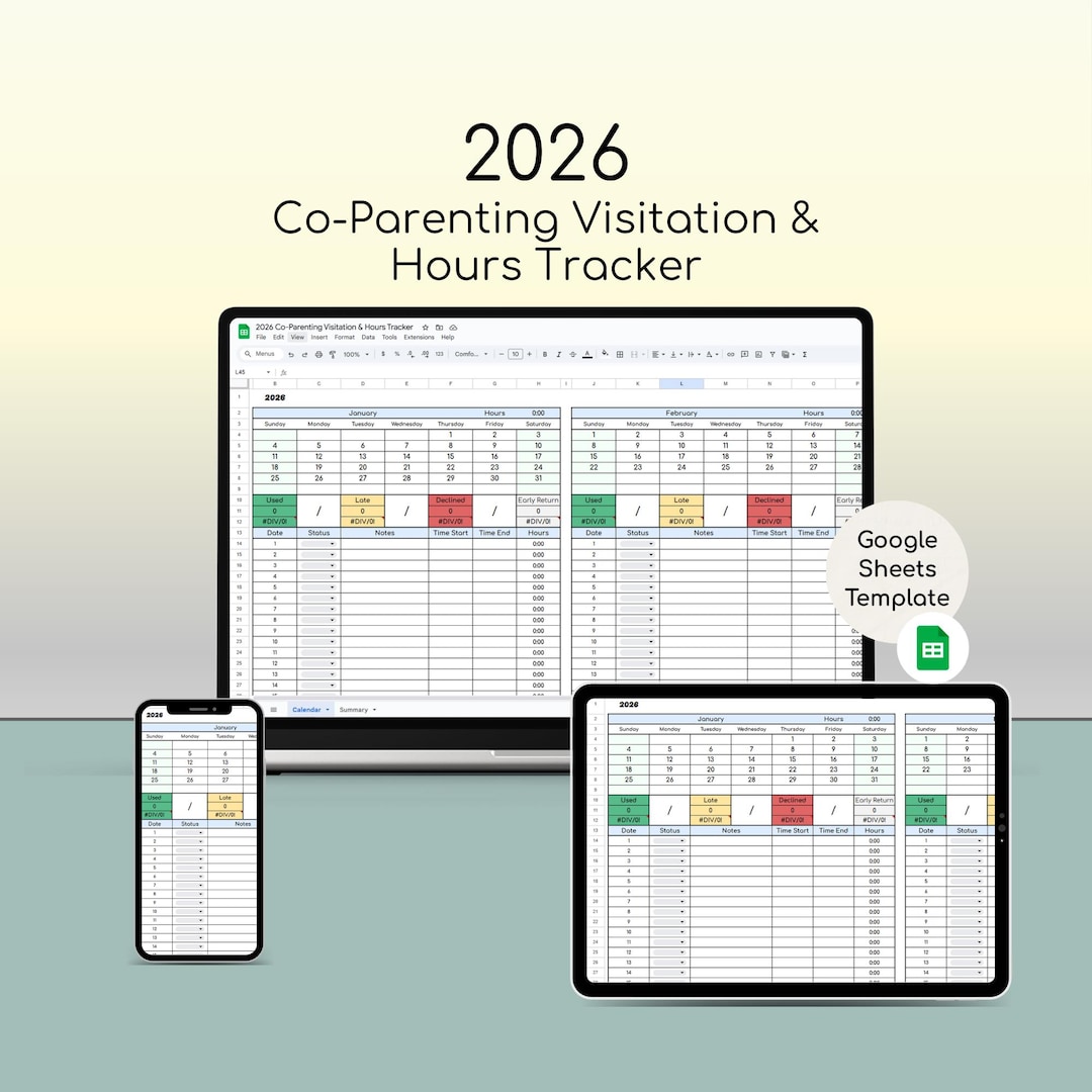 Co-parenting & Custody Calendar 2026 – Google Sheets Parenting Schedule ...