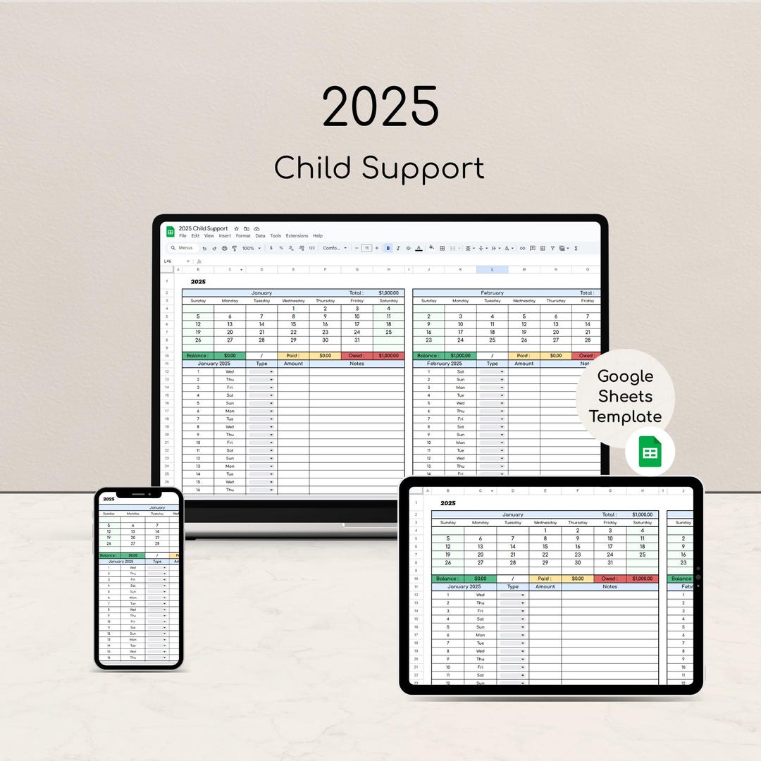 Child Support Payment Tracker 2025 – Google Sheets Custody Finance Log ...