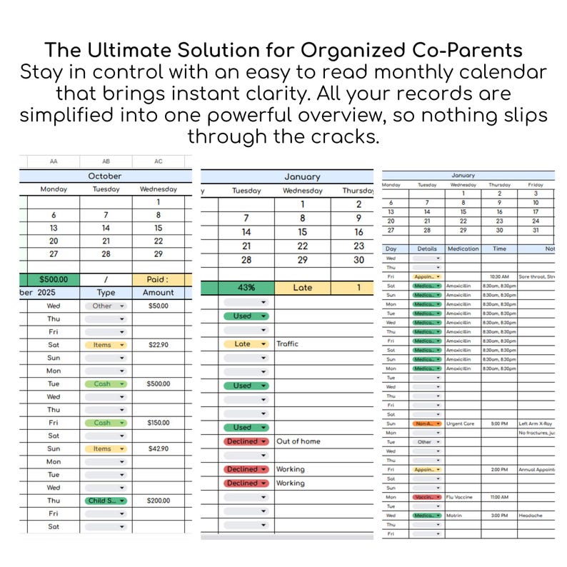 2025 Co-parenting Bundle – Child Support Tracker, Custody Calendar ...