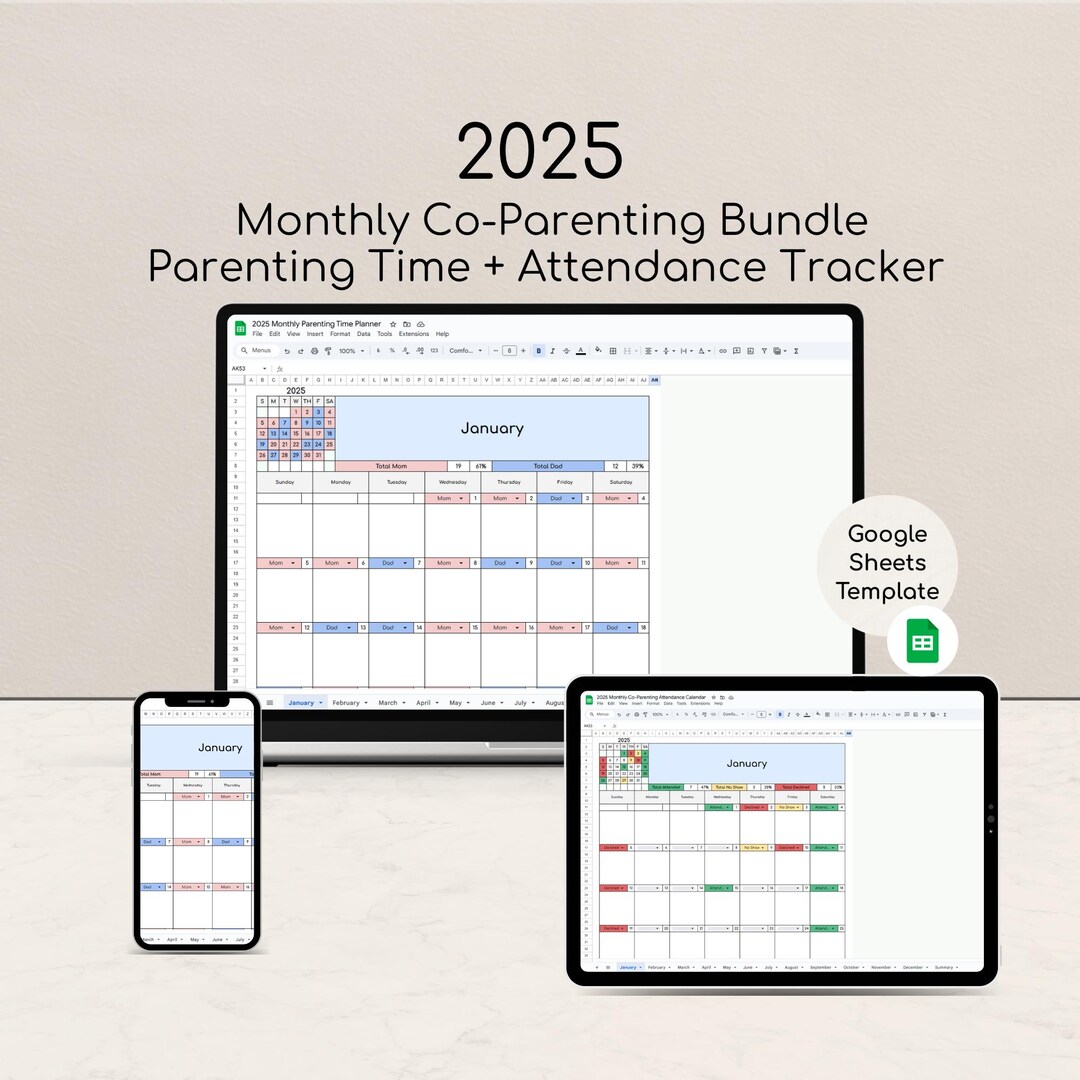 2025 Monthly Co-parenting Google Sheets – Parenting Time Calendar ...