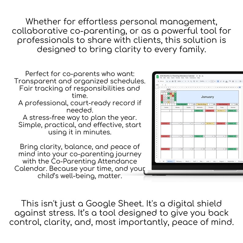 2025 Co-parenting Google Sheets Template – Monthly Attendance Calendar ...