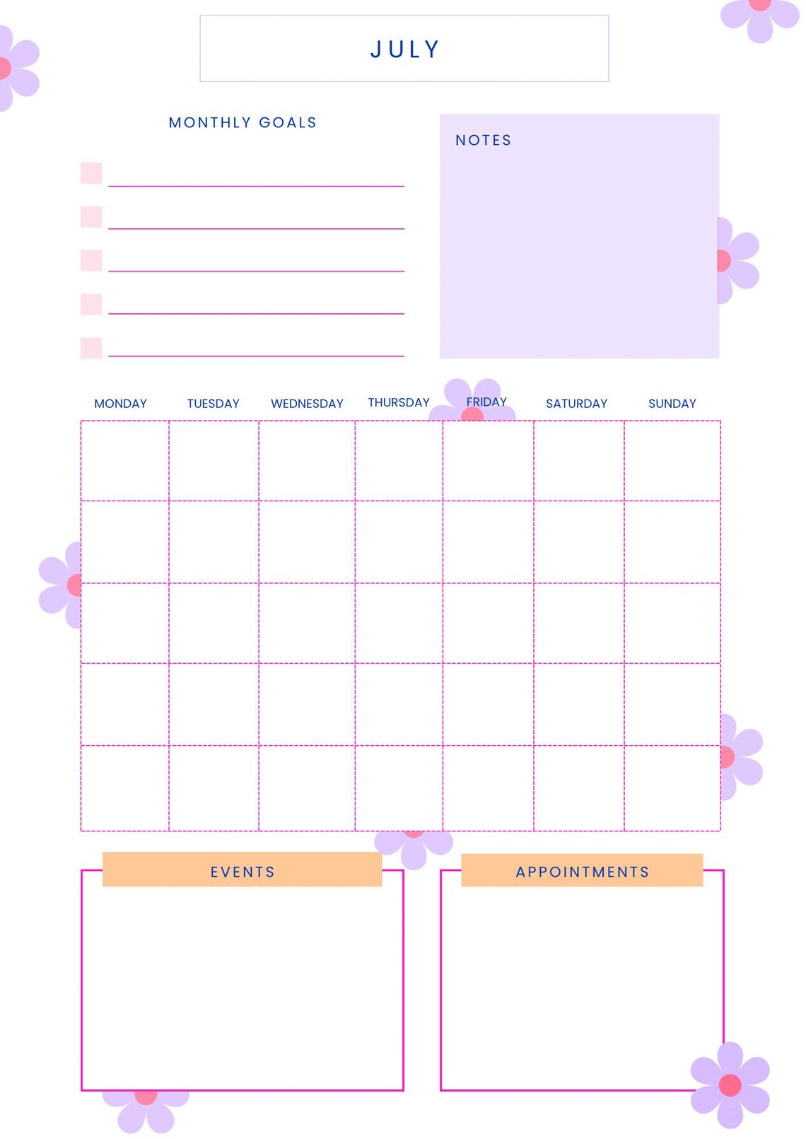 Monthly Planner | Digital Download PDF. - Etsy