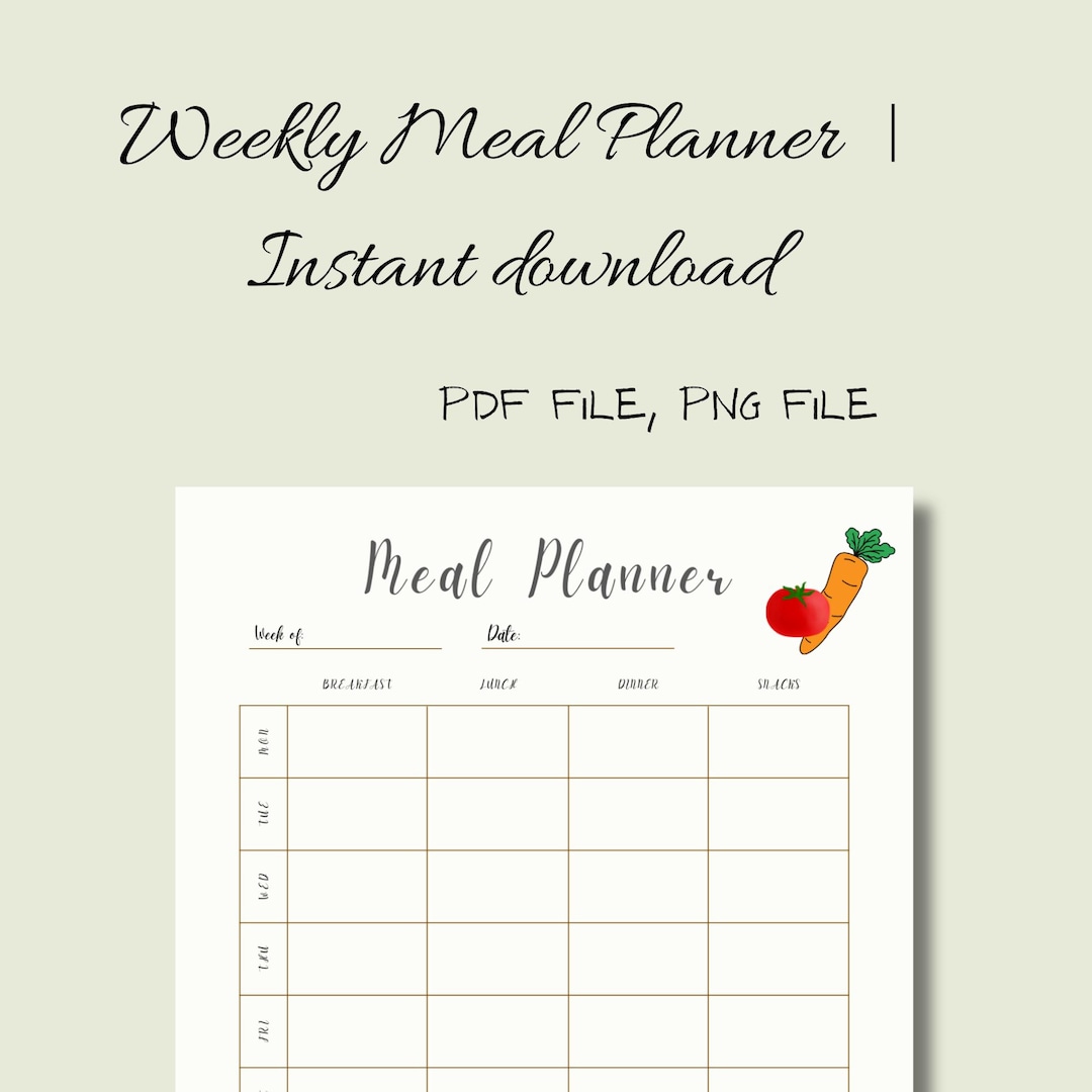 Printable Weekly Meal Planner: Kitchen & Grocery List (instant Download ...