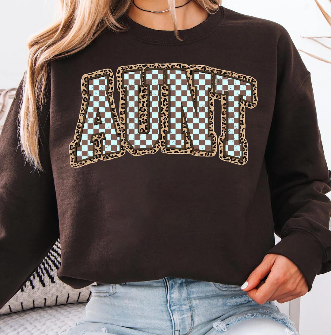 Aunt Leopard PNG, Checkered Aunt Design, Retro Neutral Aunt Shirt PNG ...