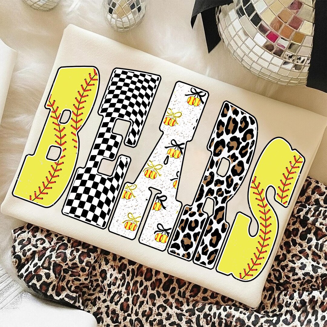 Bears Softball PNG, Bears Team Mascot Design, Checker Leopard Bow ...