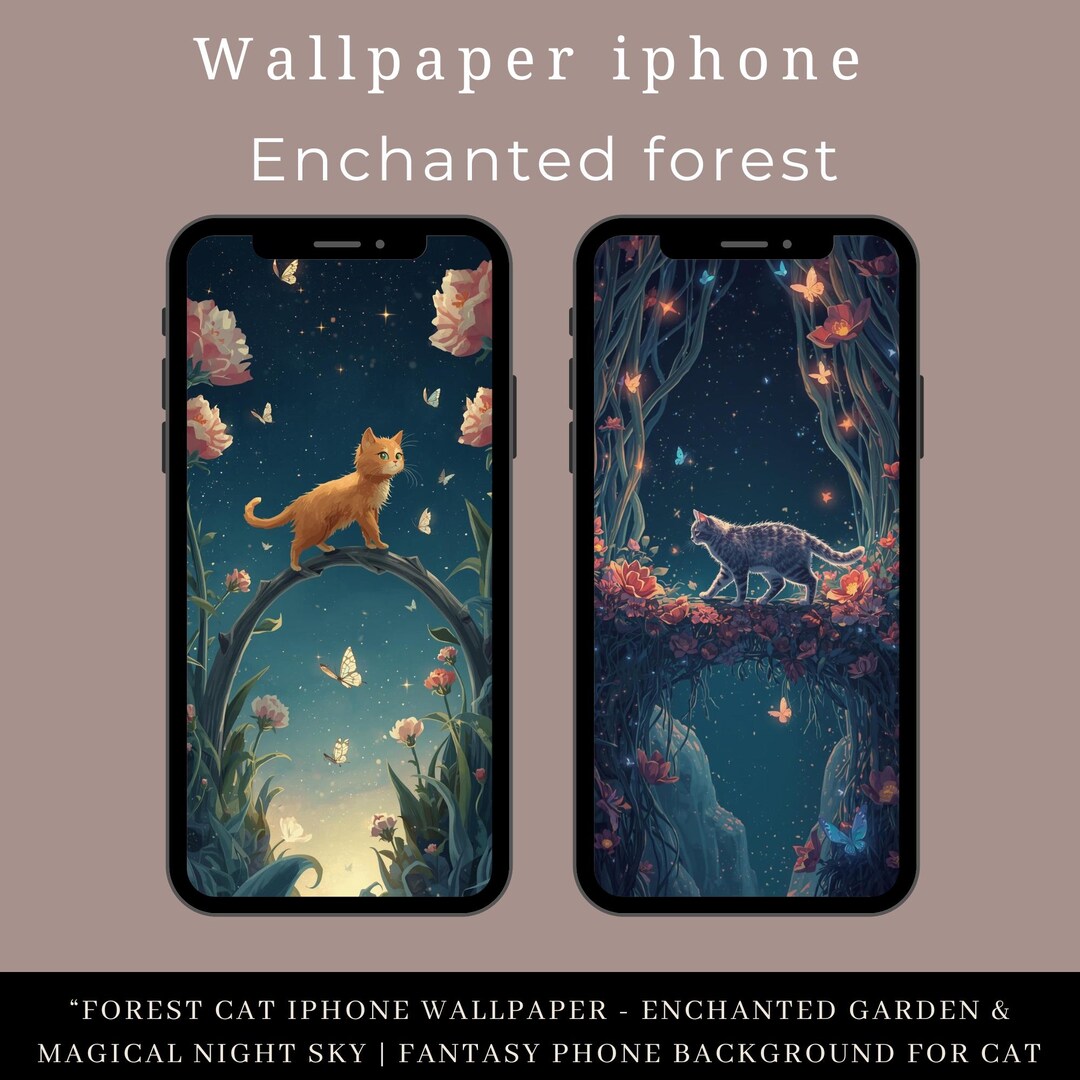 Enchanted Forest Cat Wallpaper – Whimsical Garden iPhone Background - Etsy