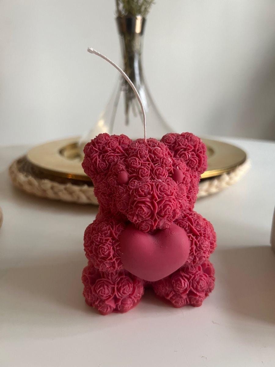 Scented Teddy Bear Soy Candle With Heart – Handmade Home Decor - Etsy