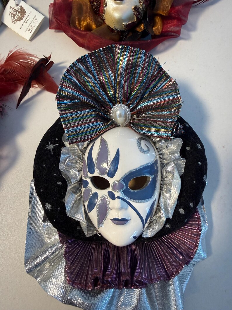 Venetian Masquerade Wall Masks – Set of 4 – Fabric Ruffle & Jester ...