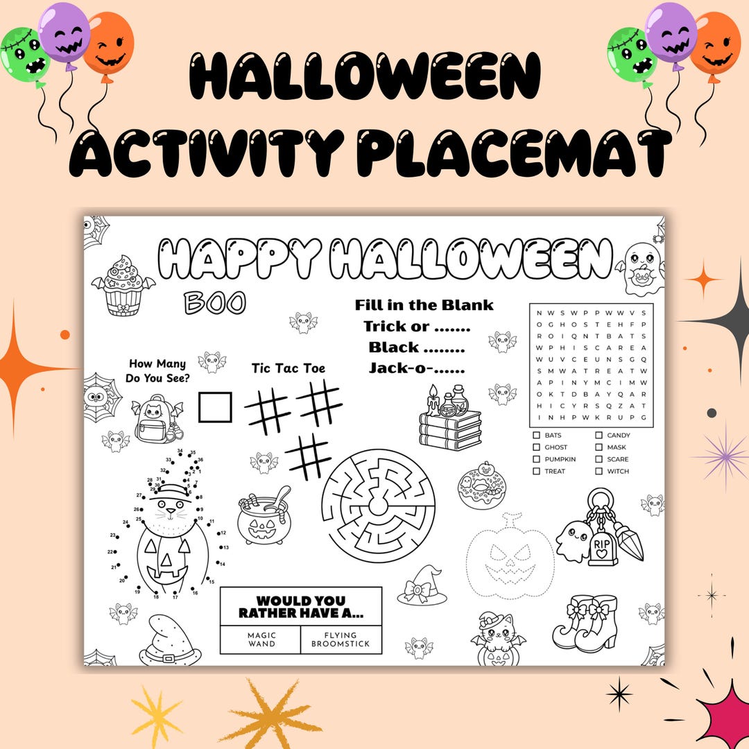 Halloween Activity Placemat: Kids Coloring & Games (printable) - Etsy
