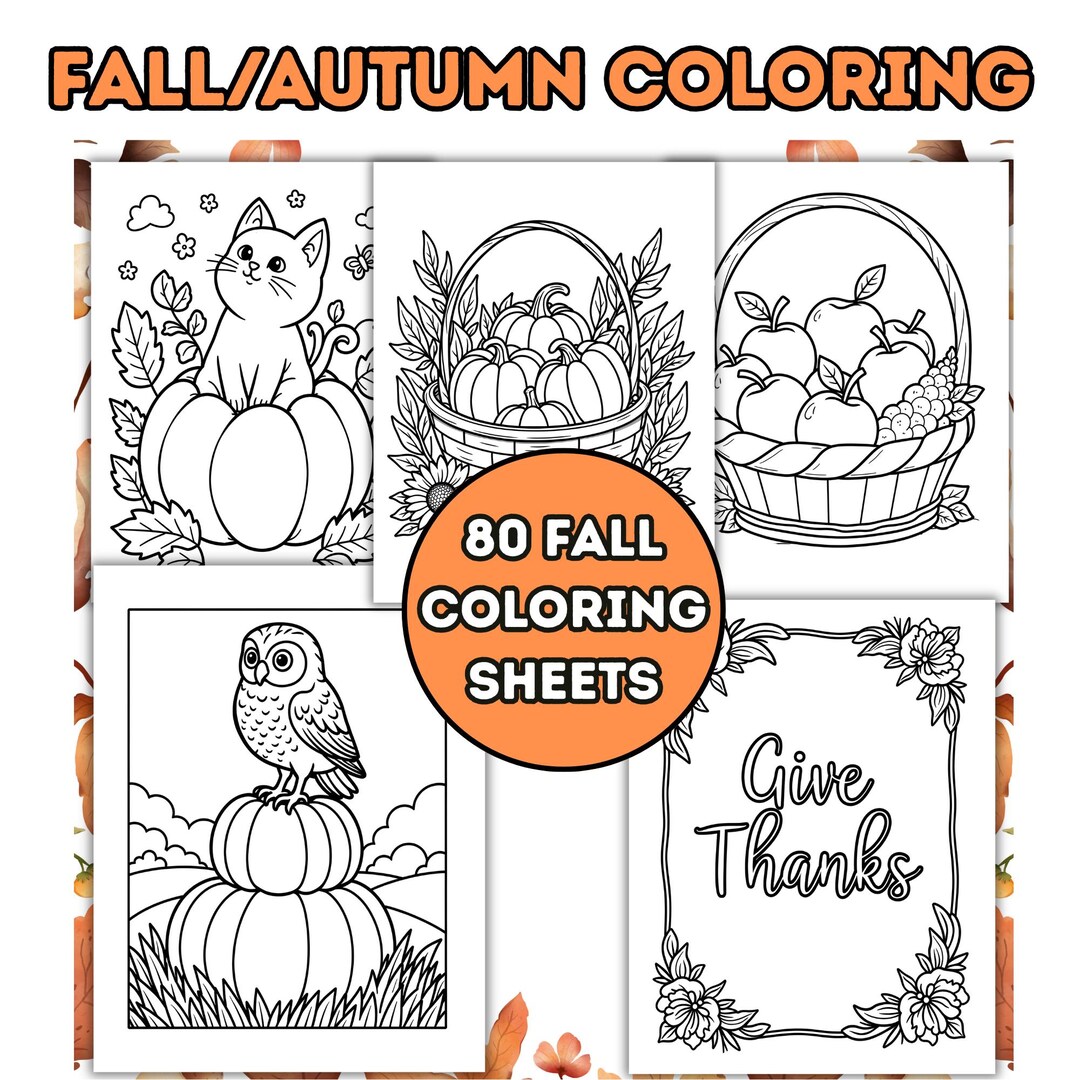 80 Fall Coloring Pages: Autumn Printable Coloring Book (PDF) - Etsy