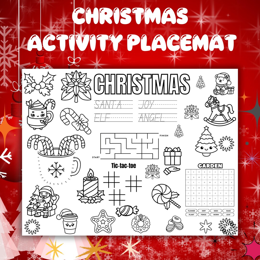 Christmas Activity Placemat Printable: Holiday Coloring Sheet (PDF) - Etsy
