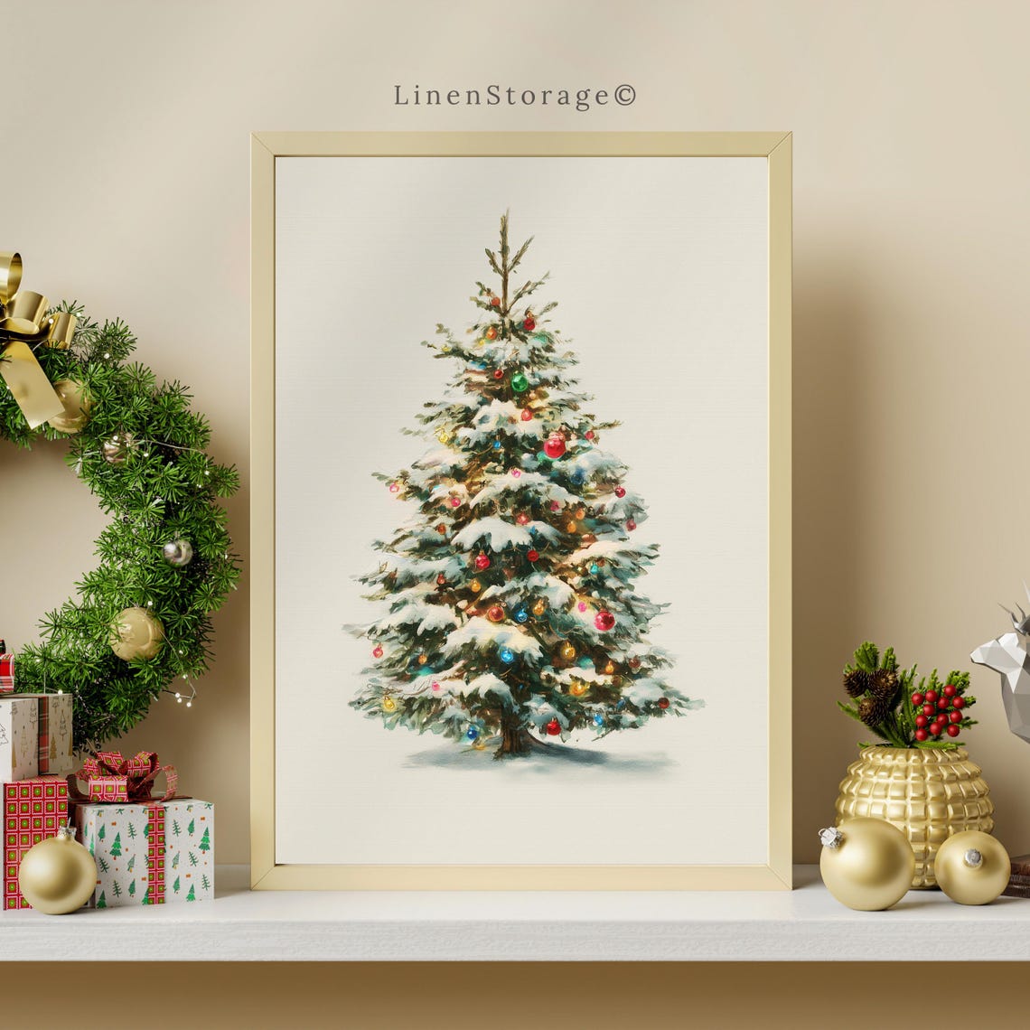 Vintage Christmas Tree Wall Art Digital Download, Snowy Holiday Decor ...