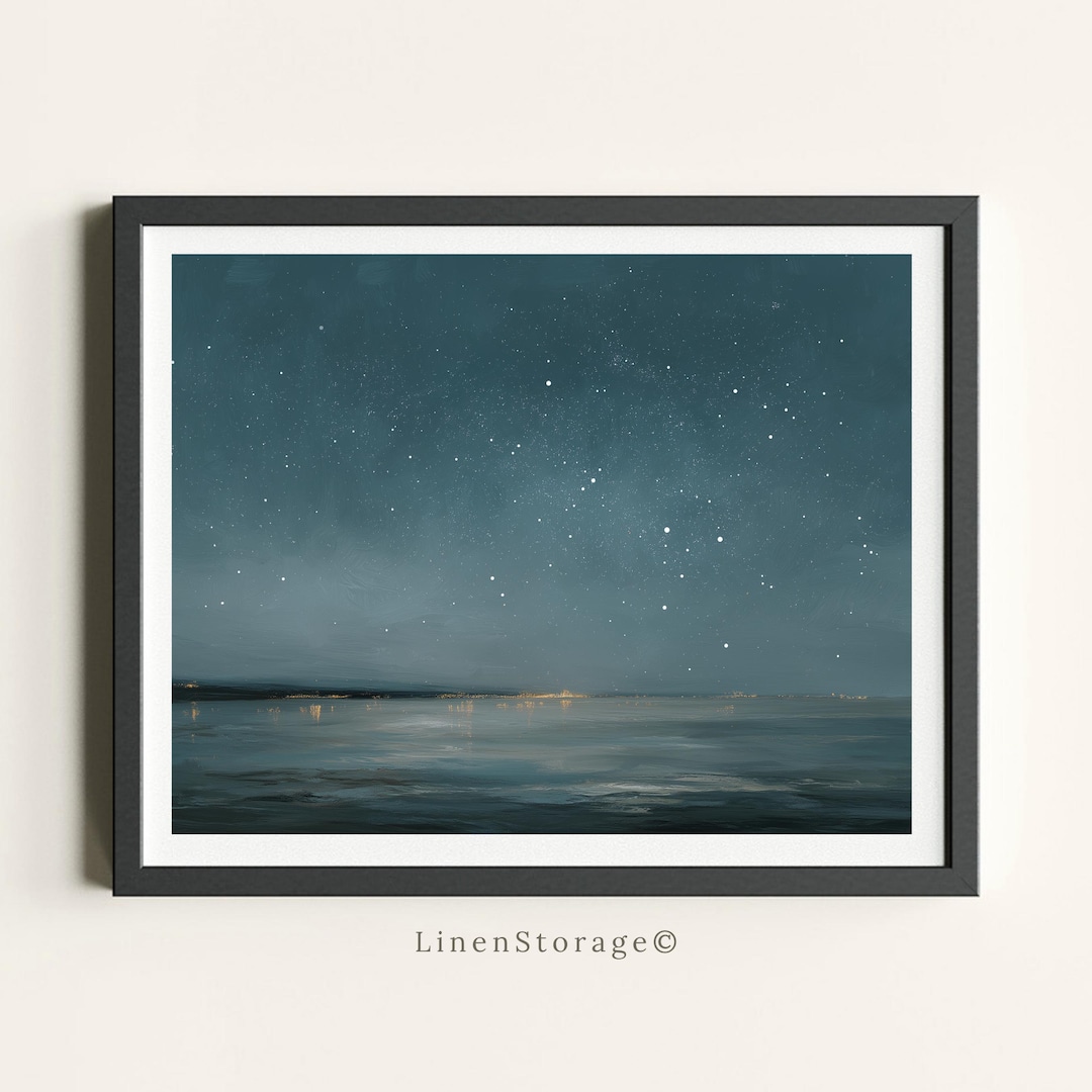 Vintage Starry Night Sky Digital Wall Art, Cosmic Celestial Print With ...