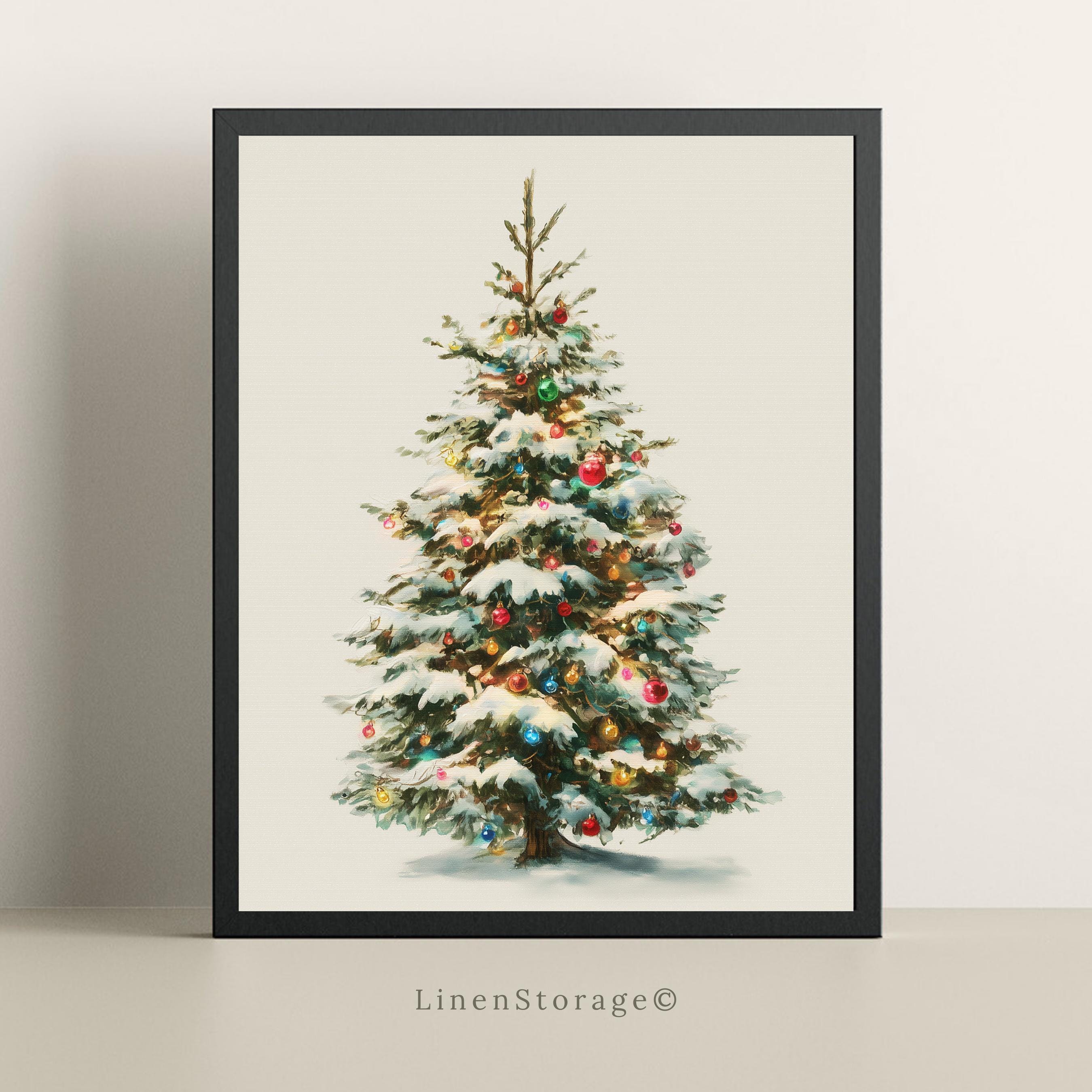 Vintage Christmas Tree Wall Art Digital Download, Snowy Holiday Decor ...