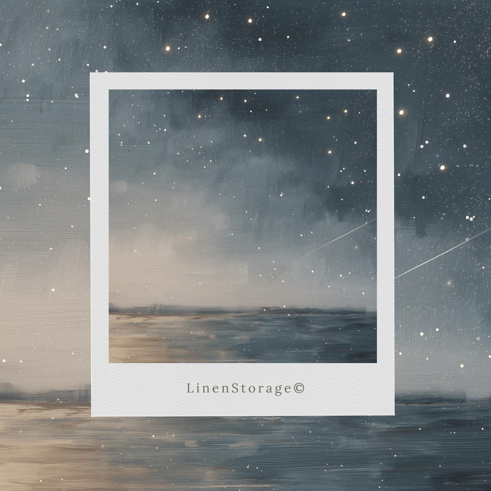 Starry Night Sky Over the Ocean, Tranquil Coastal Wall Art, Vintage Oil ...