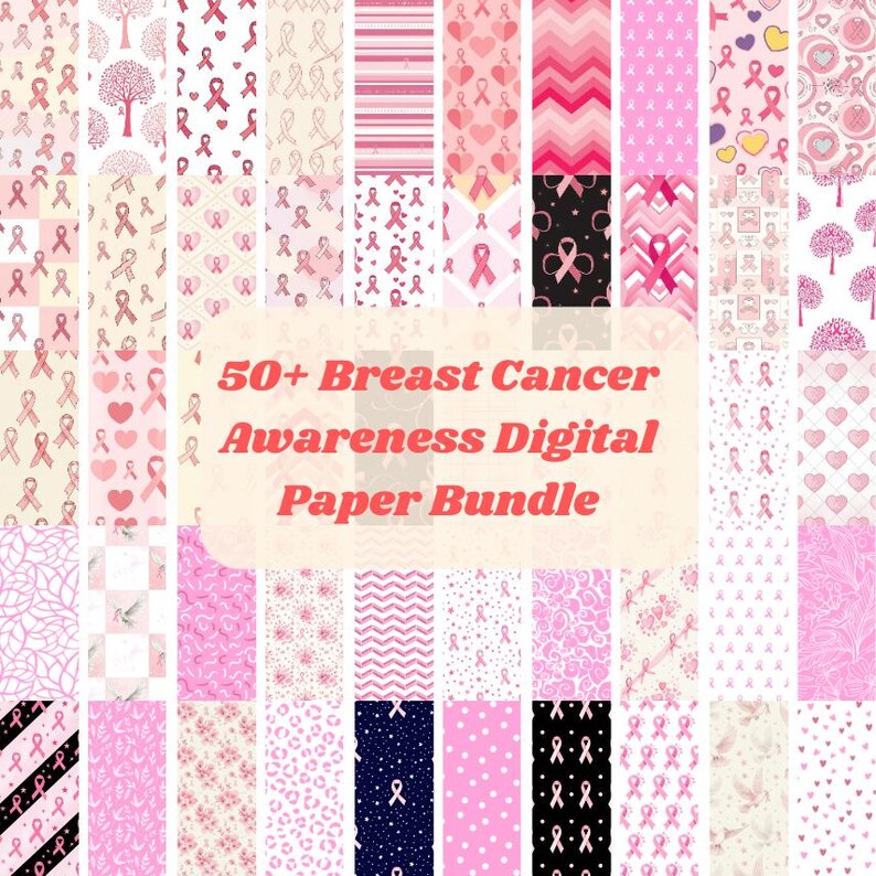 50+ Breast Cancer Awareness Digital Paper Bundle | Pink Ribbon ...