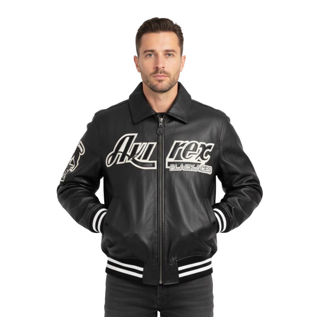 Men’s Avirex Black Aces Lion Bomber Jacket – Vintage A2 American ...