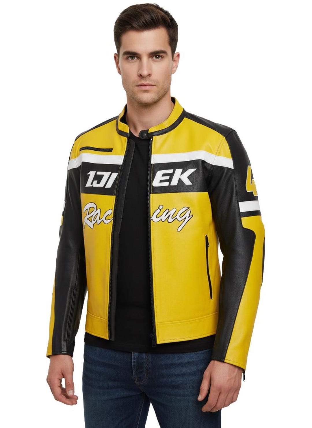 Men’s Chuck Greene Biker Racer Jacket – Yellow & Black Motorcycle ...