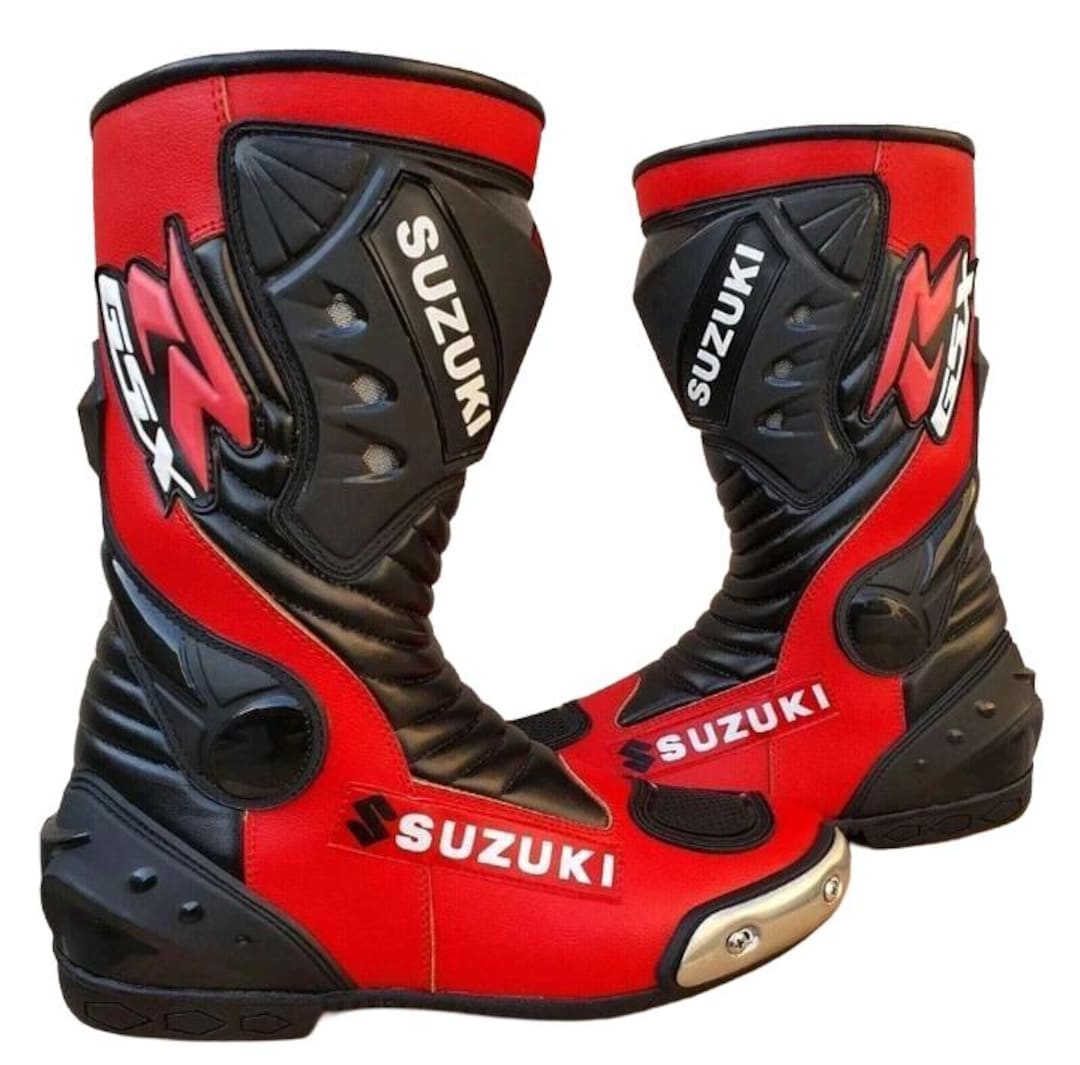Suzuki Motorcycle Racing Boots – Red and Black Original Leather Biker ...