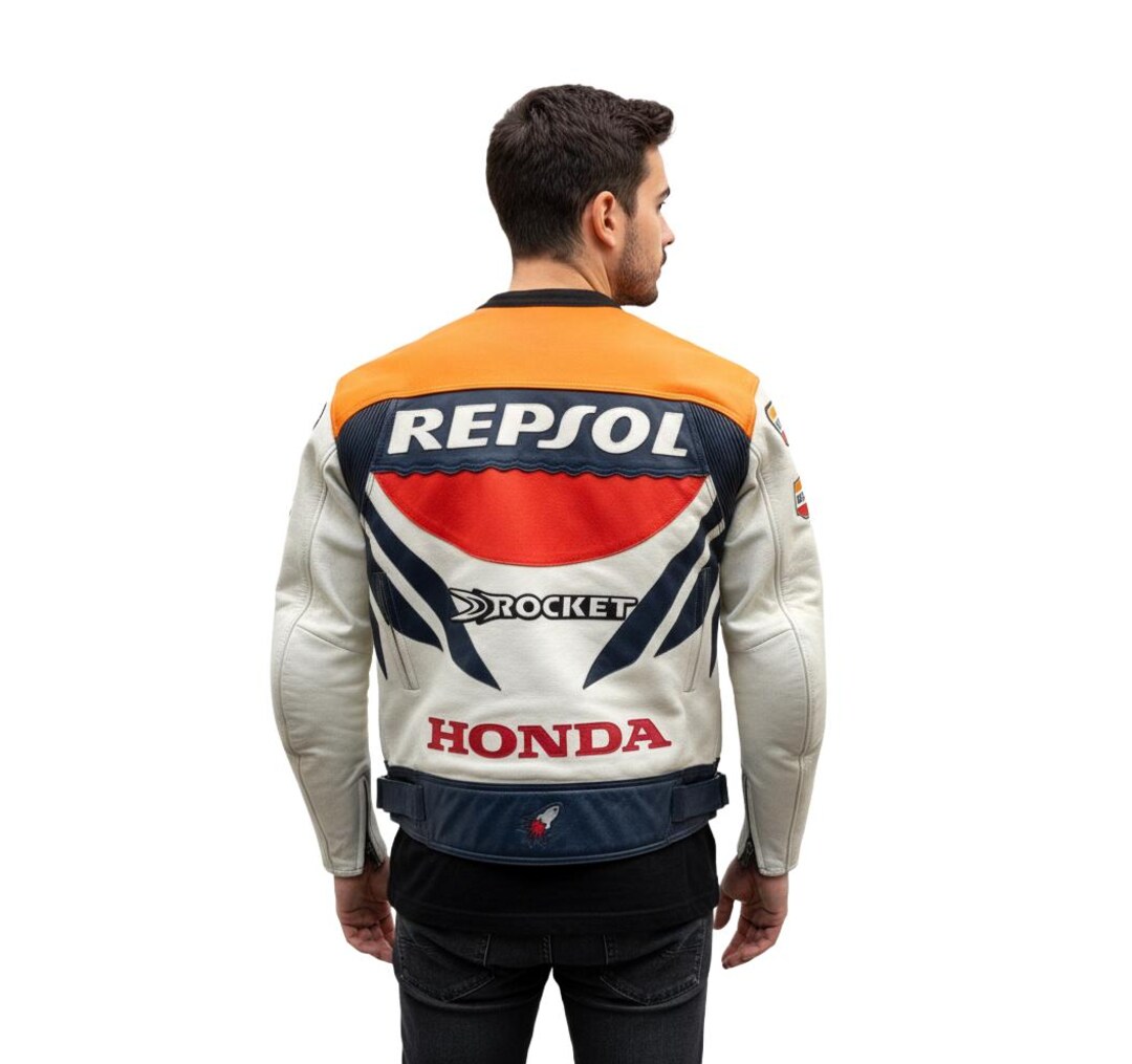 Honda Repsol Racing Leather Jacket – Classic 90s Vintage GAS Logo Biker ...