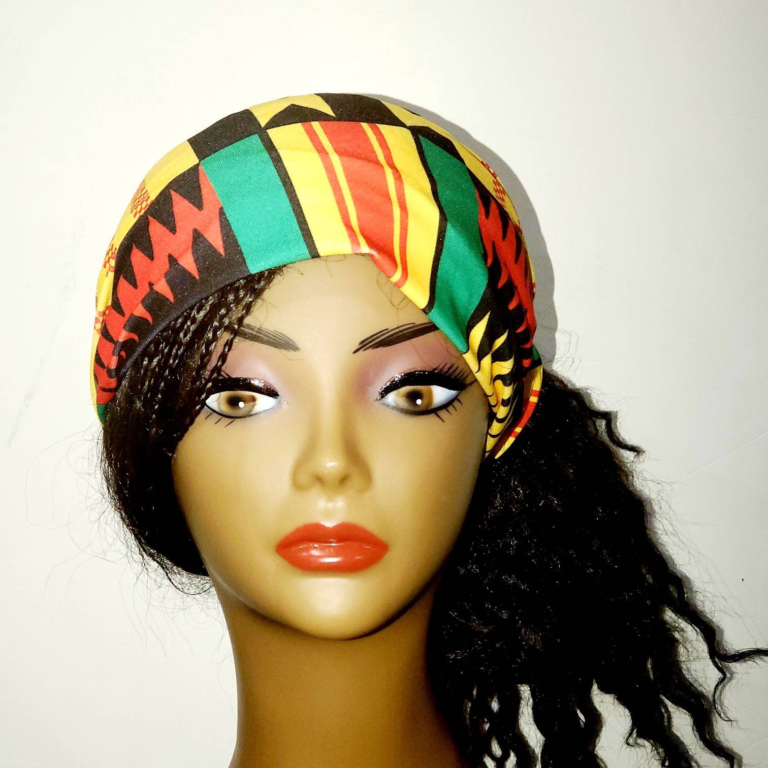 Beautiful African Print Kente Versatile Beanie Hat Yellow/black/ Green ...