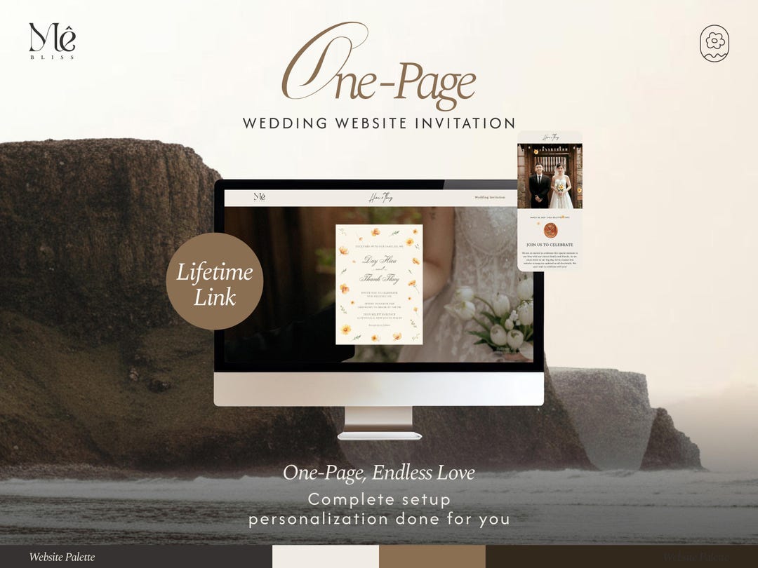 Elegant Brown Wedding Website Invitation: Custom RSVP, Map & Lifetime ...