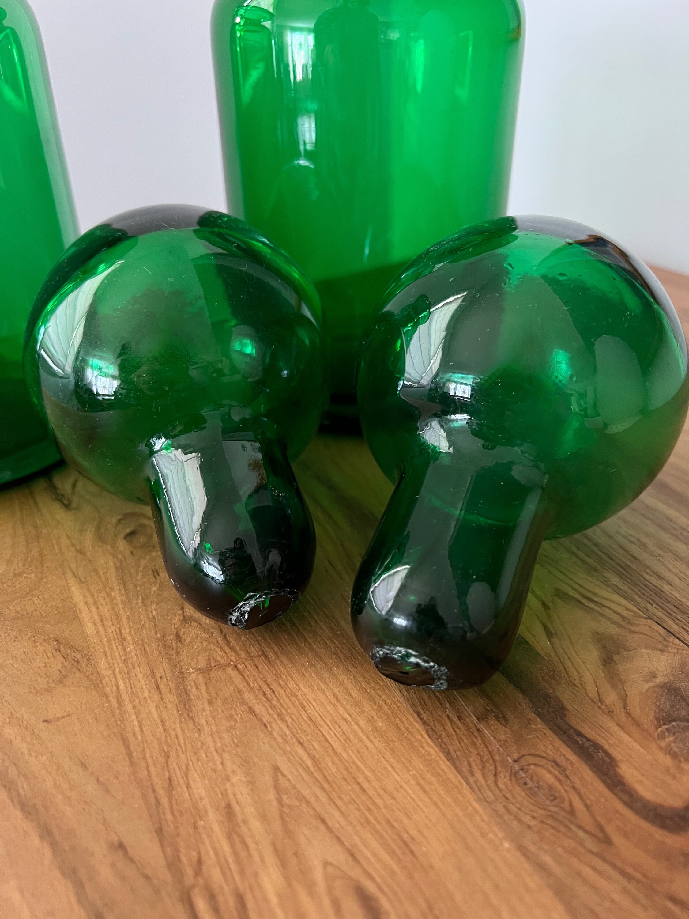 Pair of Vintage French Green Glass Bottles With Bubble Topper Lids - Etsy