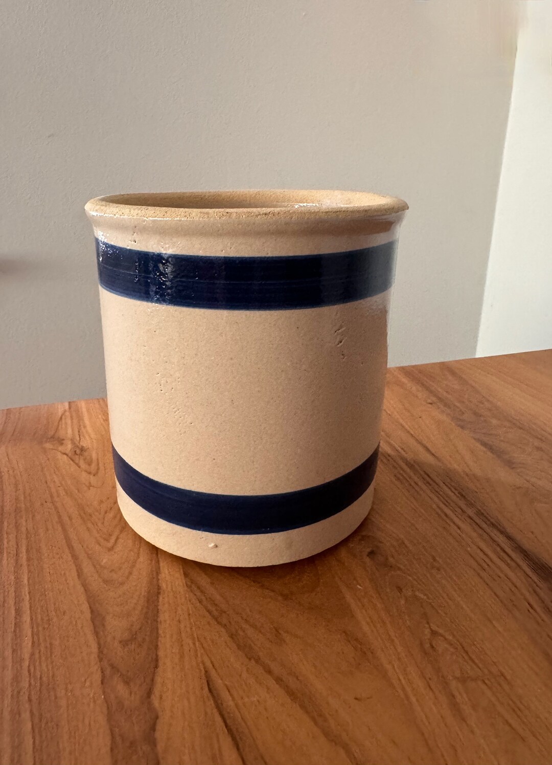 ROSEVILLE Double Blue Band Crock R.r.p.co. Ohio USA #303 Stoneware ...