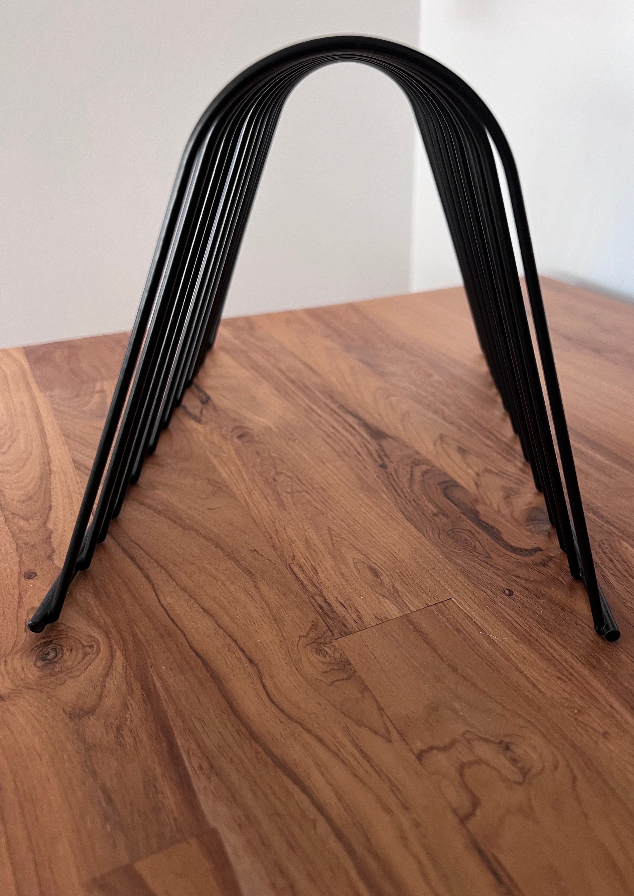 Vintage MCM Black Wire Arched Record Rack Vinyl Storage Slotted Desk ...