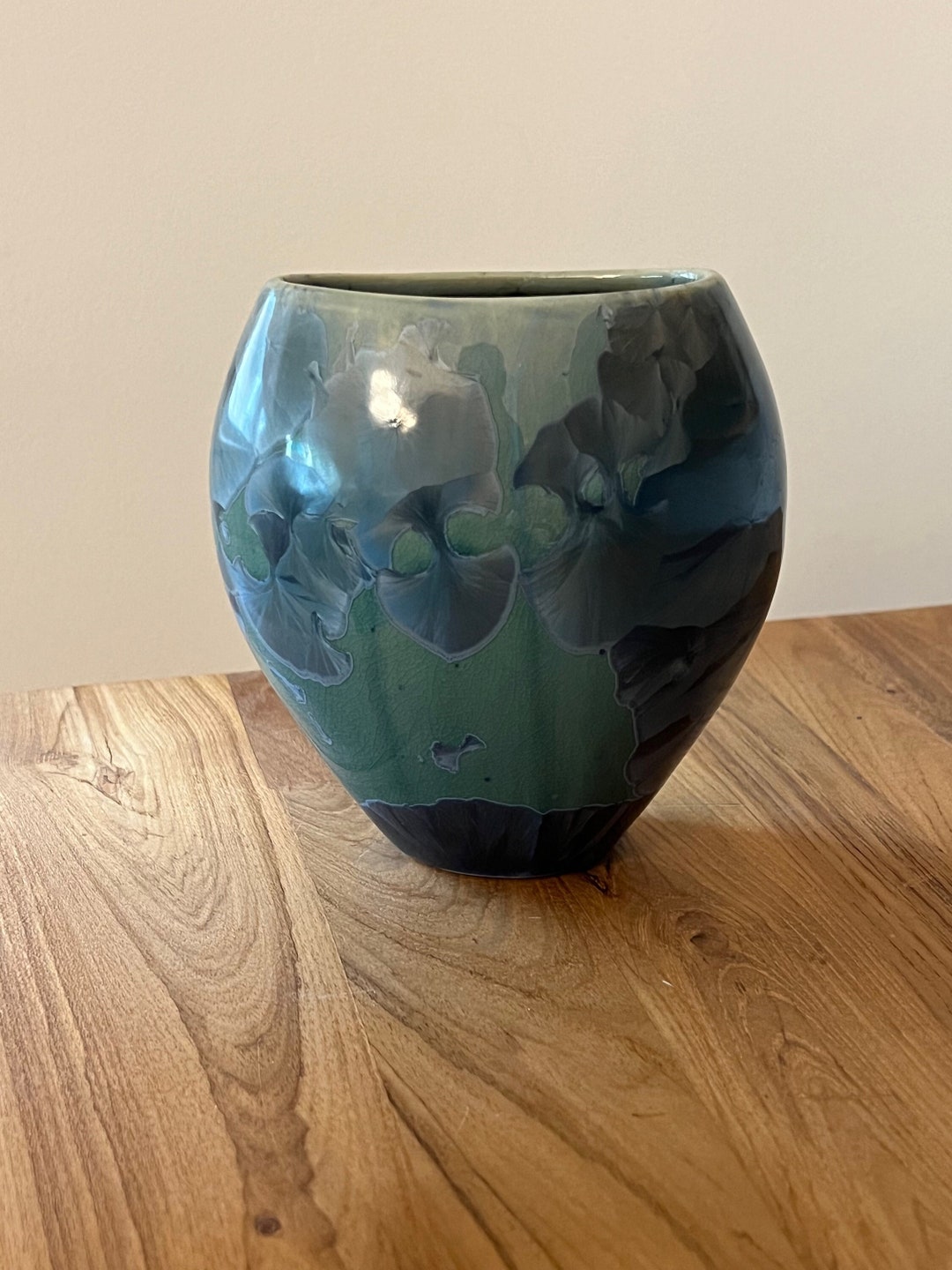 Vintage LOUISE REDING California Studio Crystalline Green Blue Oval ...