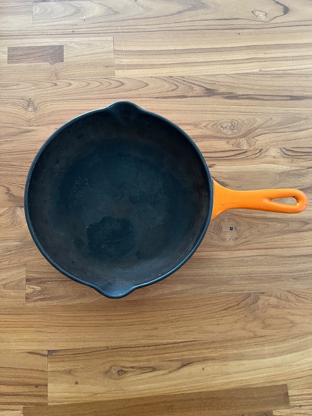Vintage COUSANCES LE CREUSET Flame Orange Cast Iron Enamelware Skillet ...