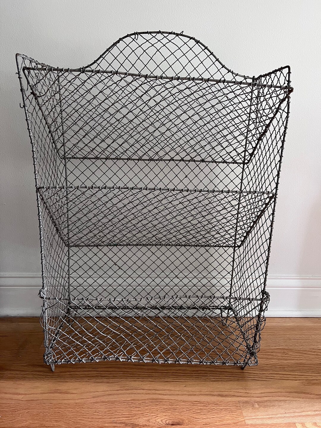 Antique French Woven Galvanized Wire Free Standing Farmhouse Rack Wall ...