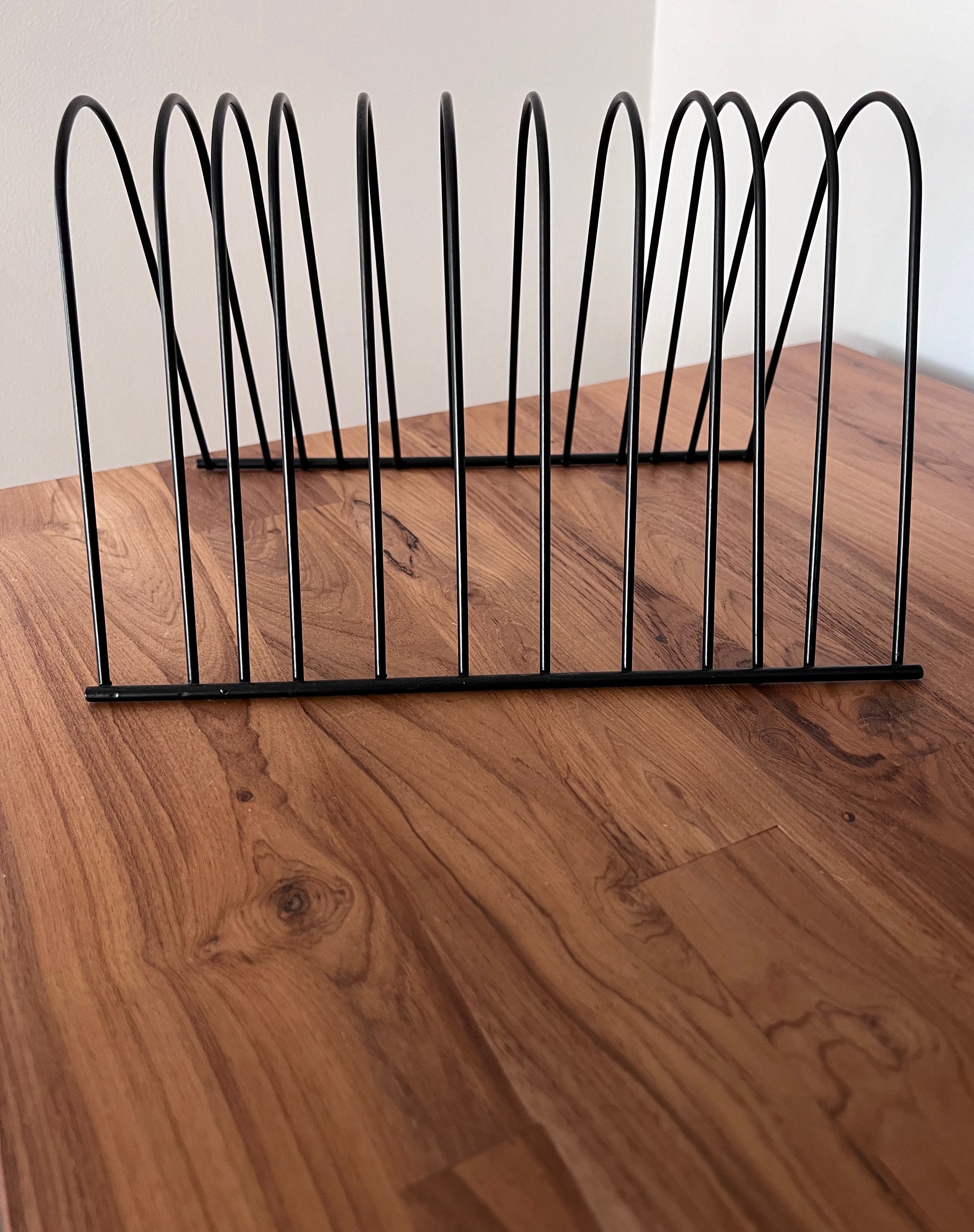 Vintage MCM Black Wire Arched Record Rack Vinyl Storage Slotted Desk ...