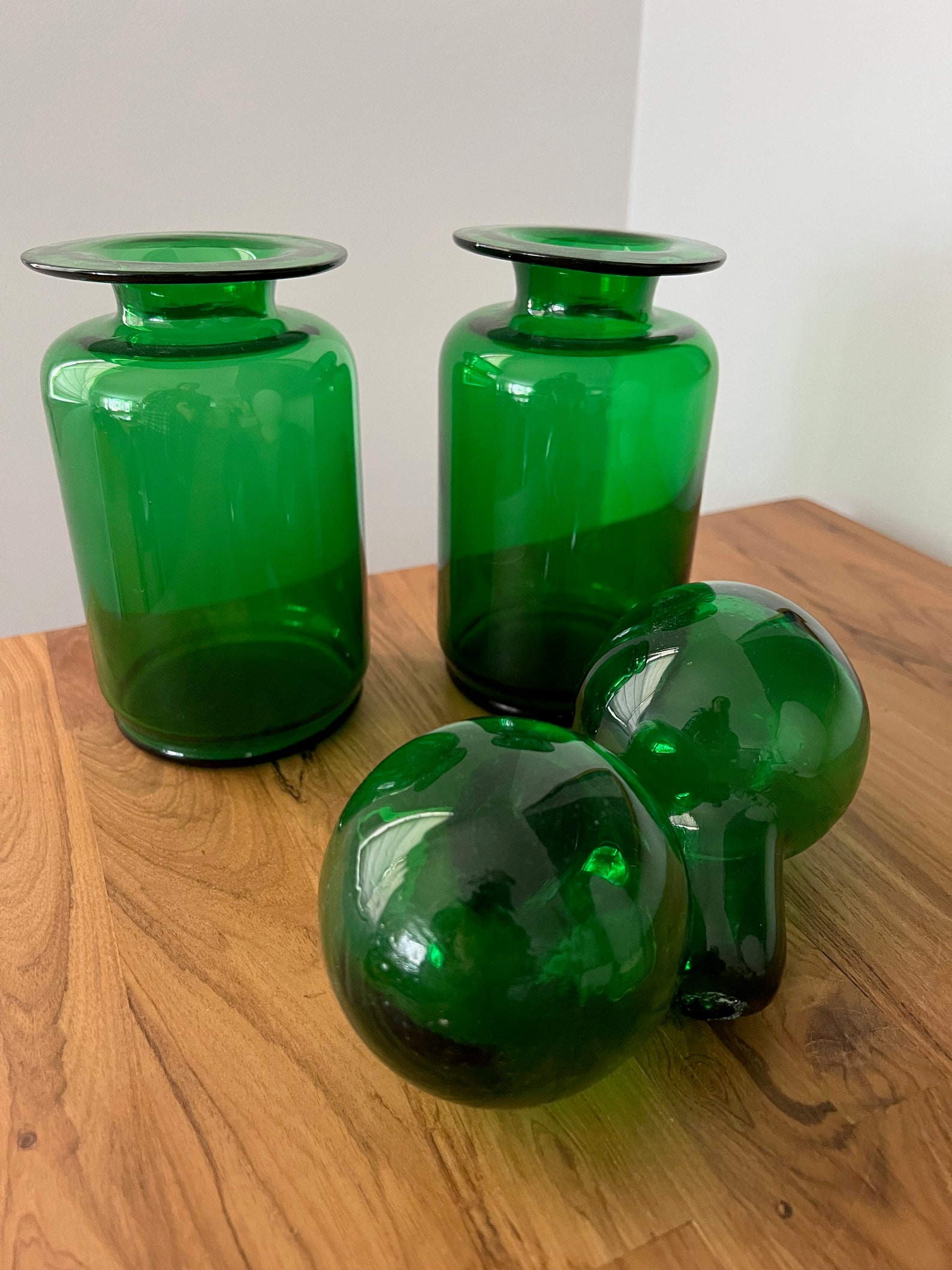 Pair of Vintage French Green Glass Bottles With Bubble Topper Lids - Etsy